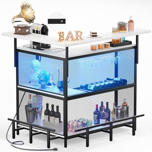 Amazon.com: VASAGLE Bar Cabinets for Home, LED Coffee Bar with Power ...