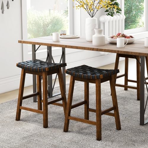 Amazon.com: Safeplus Rattan Bar Stools Set of 2, 25 Inch Counter Height ...