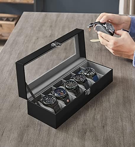 BIRDLINE 6 Slot Leather Watch Box Display Case Organizer Glass Jewelry ...