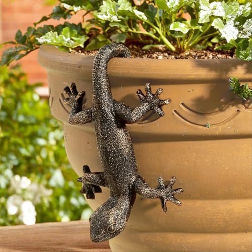 Amazon.com: Kudriod Vintage Bronze Gecko Planter Pot Hugger Flower ...