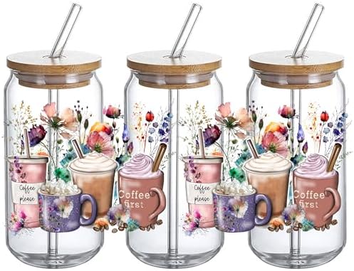 Amazon.com: UV DTF Glass Cup Wrap Transfer -Coffee First Coffee Please ...