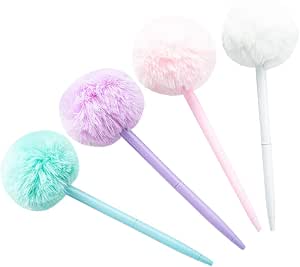 JIHUOO 4 Pcs Pom pom Ballpoint Pens Fluffy Ball Pens Cute Plush Pens ...