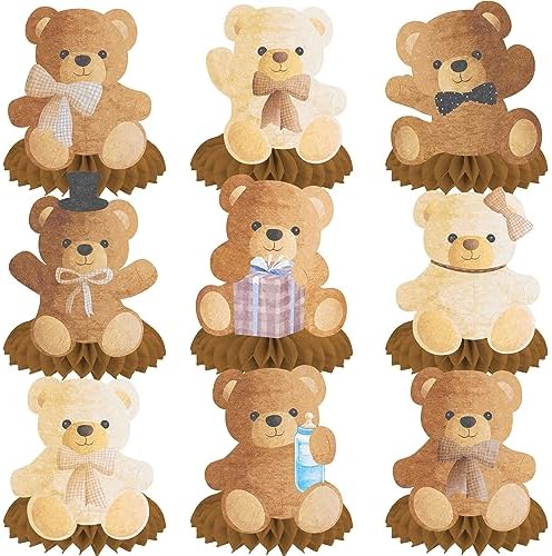 Amazon.com: 9pcs Teddy Bear Honeycomb Centerpieces Teddy Bear Baby ...
