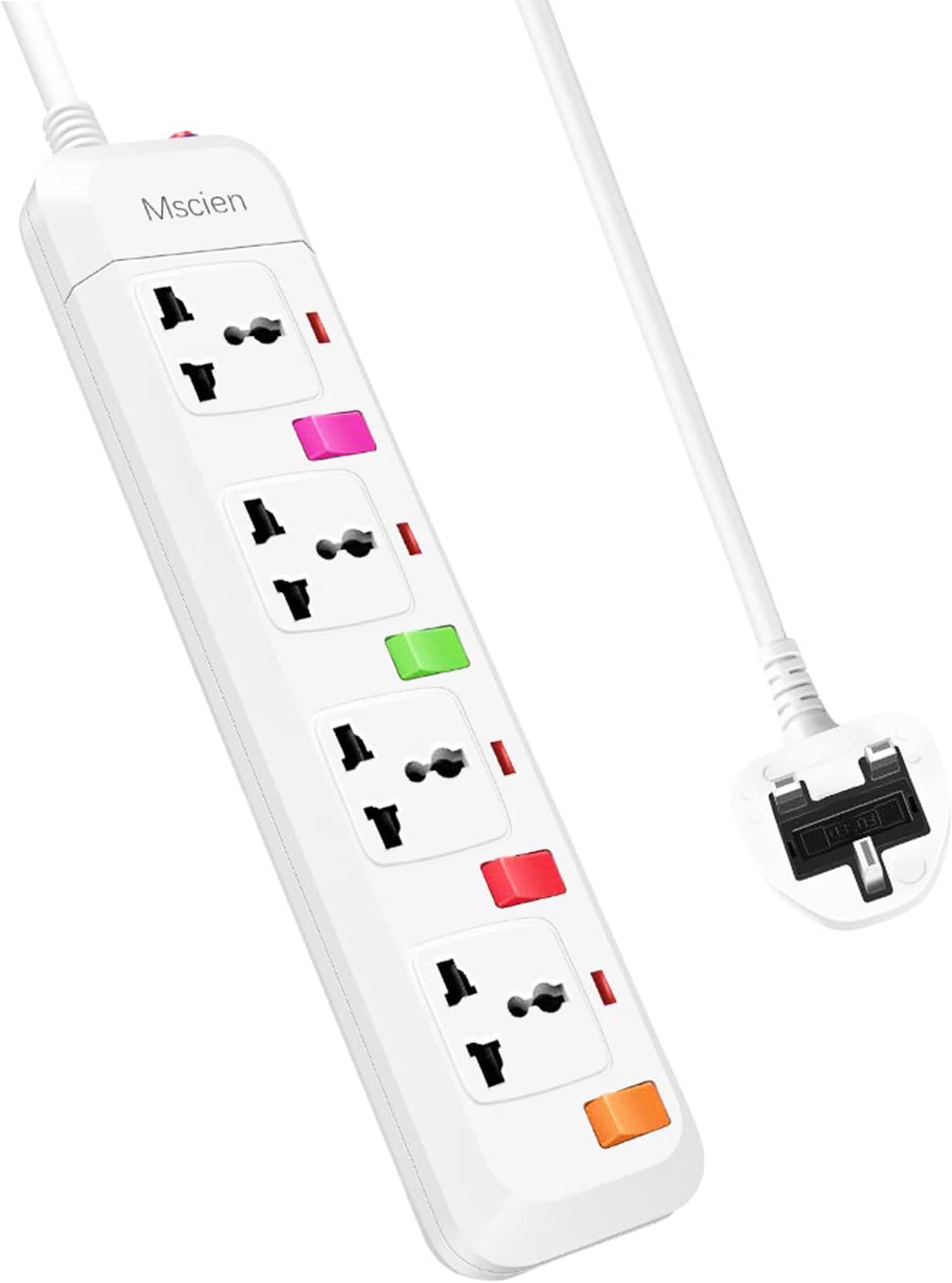 Mscien 4 Way Extension Lead with Switches, Wall Mount Universal Power ...