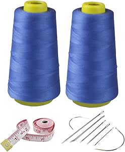 2 Spools Sewing Thread Kit Blue Polyester Sewing Thread Spools, 3000 ...
