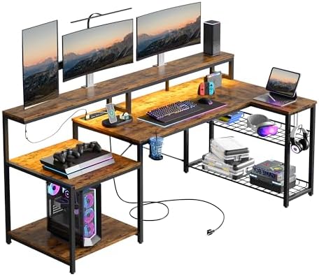 Amazon.com: Bestier 71.5 inch Computer Desk with Power Outlets, L ...