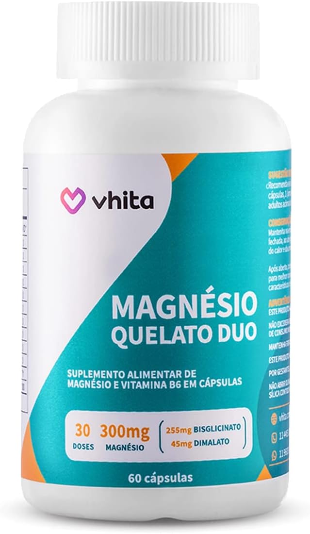 Magnésio Quelato Duo Vhita 300mg Dimalato e Bisglicinato com Vitamina B6 60 cápsulas | Amazon.com.br