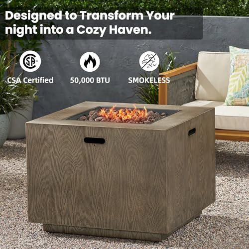BKSFOAA 31" Propane Fire Pit Table, 50,000 BTU Square Iron Gas Fire ...