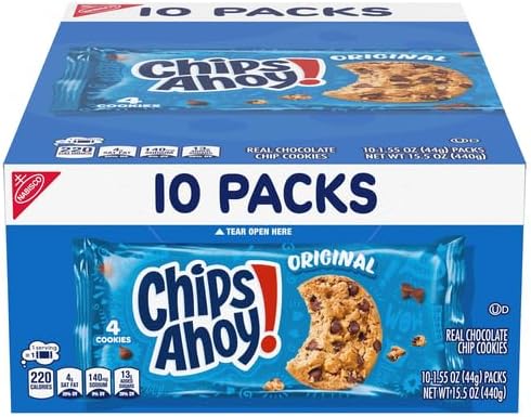 Amazon.com: CHIPS AHOY! Original Chocolate Chip Cookies, 10 Snack Packs (4 Cookies Per Pack ...