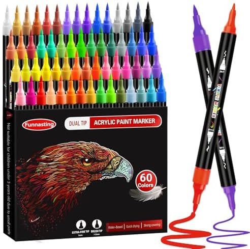 Amazon.com: Funnasting Acrylic Paint Pens, 60 Colors Dual Tip Acrylic ...