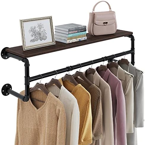 Amazon.com: Audmore Wall Mounted Clothes Rack with Top Shelf, 46.5 ...