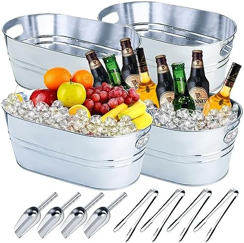 Amazon.com: 4 Pcs Galvanized Ice Bucket with Ice Scoops and Tongs Set ...