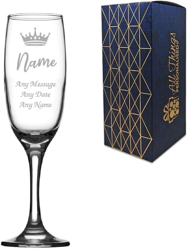 Crown Champagne Flute with Name, Personalised Engraved Glass for Prom ...