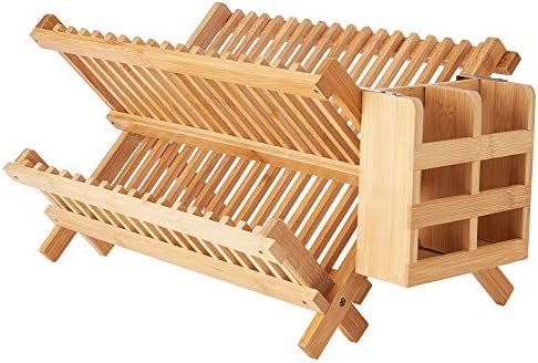 Amazon.com - YZHDUXIU Bamboo Dish Drying Rack with Utensil Holder, 3 ...