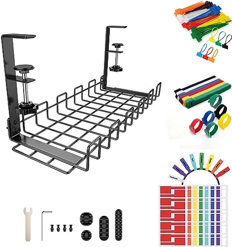 2 Pack Under Desk Cable Management Tray No Drill, Under-Desk Cable ...