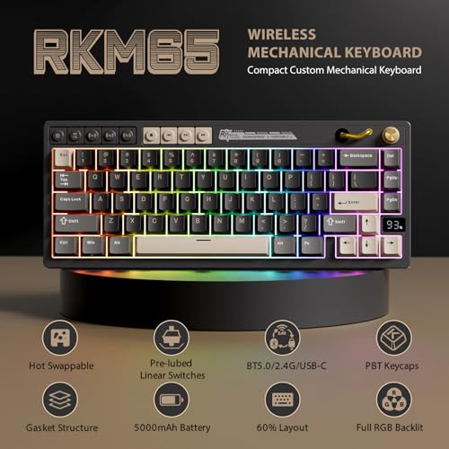RK ROYAL KLUDGE M65 Wireless Gaming Keyboard with Volume Knob, 60% Hot ...