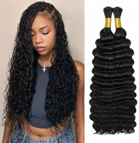 Amazon.com : Human Braiding Hair For Boho Braids 2 Bundles Deep Wave ...