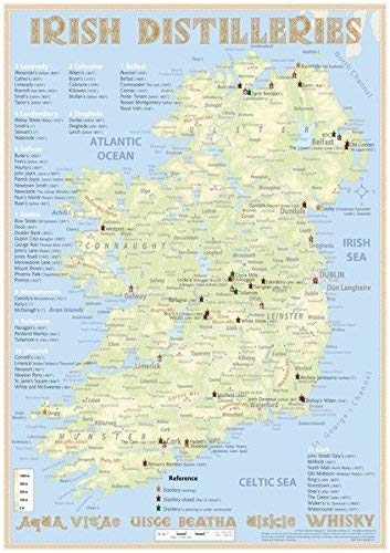 Irish Distilleries Tasting Map 34 x 24cm: Irish Whiskey Distilleries ...