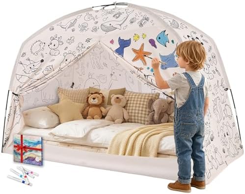 Amazon.com: GOLDEN MARS Large Kids Tent with Graffiti DIY Painting ...