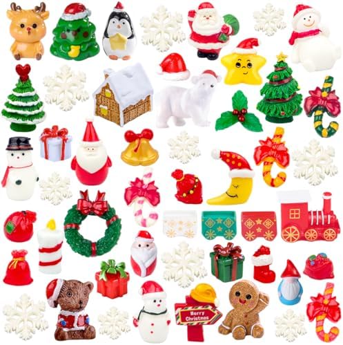 Amazon.com: 50PCS Miniature Christmas Figurines Set – Mini Resin ...