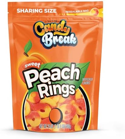 Amazon.com : Candy Break Fruity Peach Rings 24 Oz Share Size Bag ...