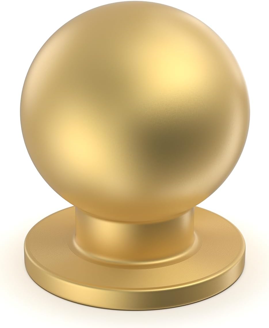 homdiy 10 Pack Brushed Gold Cabinet Knobs, Round Brushed Brass Cabinet Knobs Ball Gold Knobs ...