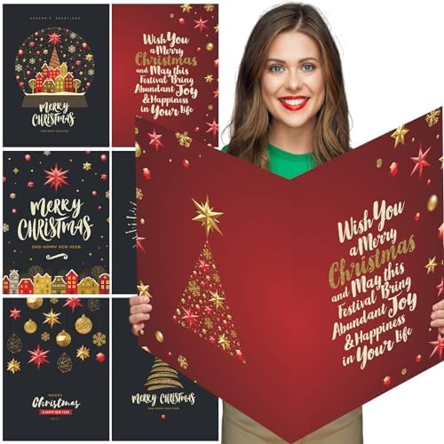 Amazon.com : Zhanmai 6 Pcs Jumbo Merry Christmas Greeting Card 14 x 20 ...