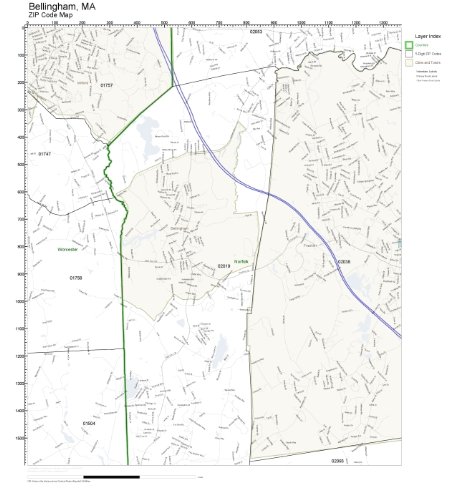 ZIP Code Wall Map of Bellingham, MA ZIP Code Map Laminated: Amazon.com ...