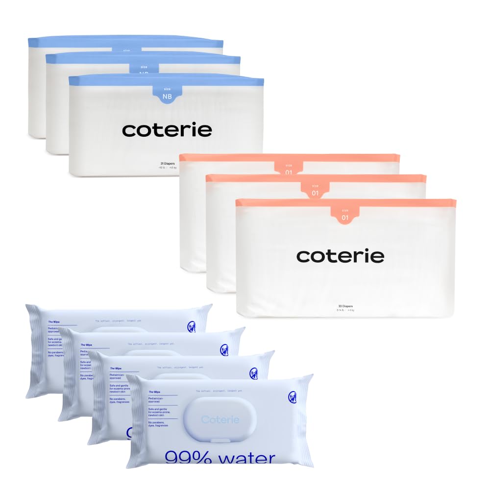 Amazon.com: Coterie Newborn Diapers + Wipes Baby Essentials Kit (192 ...