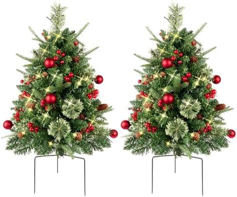 Amazon.com: 2 Set 30 Inch Outdoor Christmas Tree, Pre-Lit Artificial ...