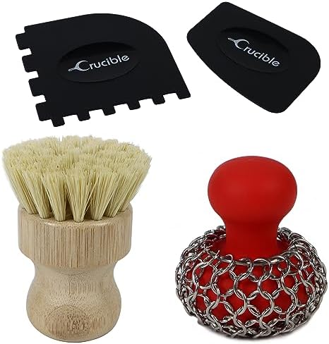 Amazon.com: Cast Iron Cleaner Chain Mail Scrubber + Cleaning Brush ...