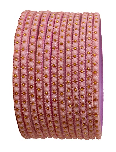 Buy The Golden Cascade Pink Color Glass Bangles Pearl Design/Kanch ...