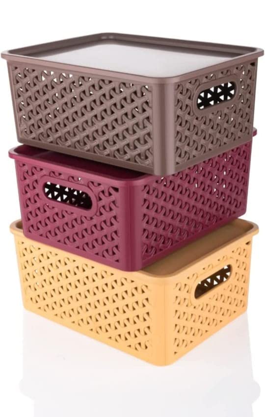 KORAT Plastic 3 Pieces Big Size Multipurpose Solitaire Storage Basket ...