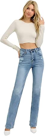 SALT TREE Risen Jeans - Tummy Control High Rise Straight Distressed ...