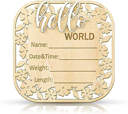 Amazon.com: Baby Announcement Sign, 5.9 Inch Wooden Hello World Newborn ...