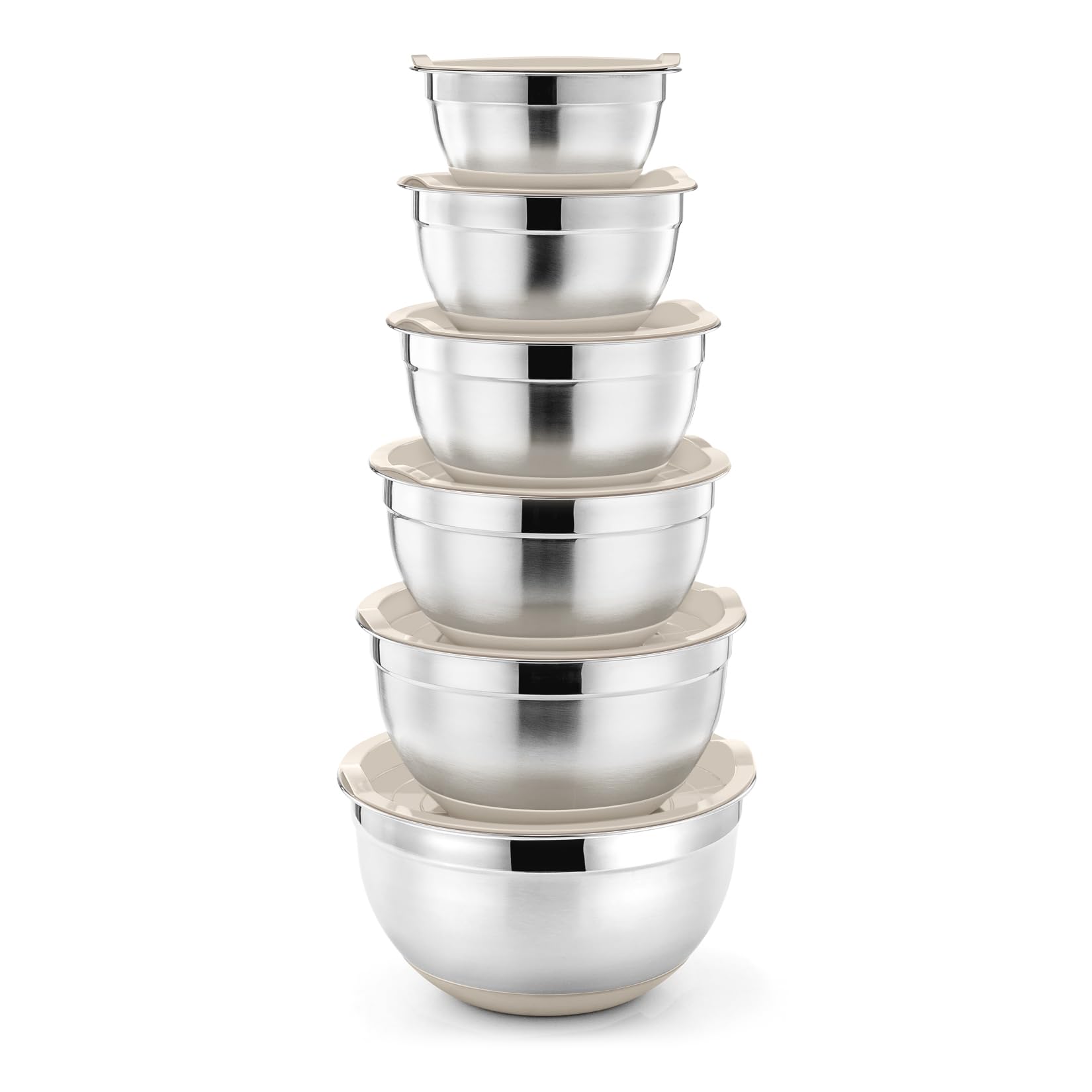 Amazon.com: P&P CHEF Mixing Bowl with Lid Set of 6, Khaki Salad Nested ...