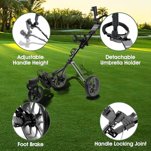 Druids Golf 360 Push Cart: Lightweight Swivel Cart with Umbrella Cup Holder