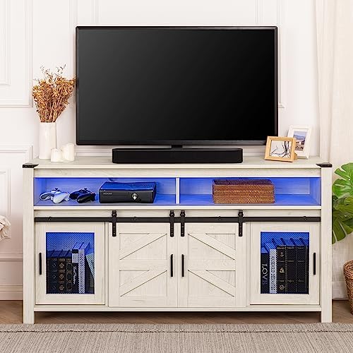 WAMPAT Modern Farmhouse TV Stand for up to 110" TVs Wood Entertainment ...