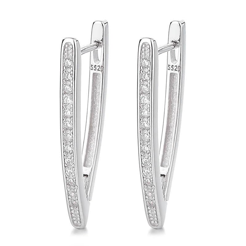 Amazon.com: Glamorous V-Shaped Diamond Zircon Hoop Earrings in 925 ...
