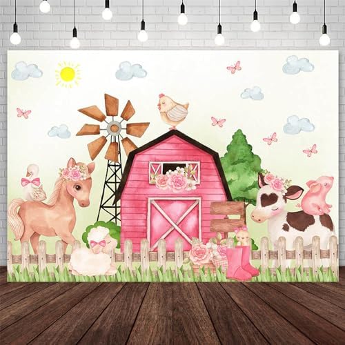 Amazon.com : AIBIIN 7x5ft Farm Barn Backdrop Pink Barn Door Farm House ...