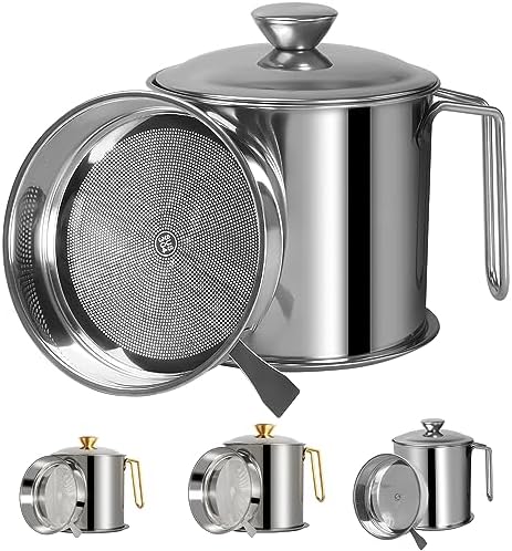 Amazon.com: Bacon Grease Container with Strainer 1.8L / 60oz Stainless ...