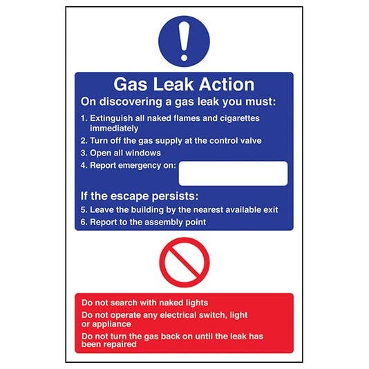 Safety Sign Sticker | Gas Leak Action - Portrait Signage Sticker ...