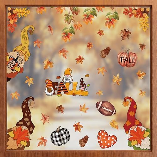 Amazon.com: ZAWE 9 Sheets Fall Window Clings Gnomes Maple Leaves ...