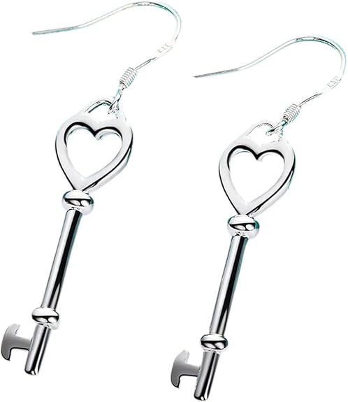 Amazon.com: New 2026 925 Sterling Silver Heart Key Earrings For Women ...