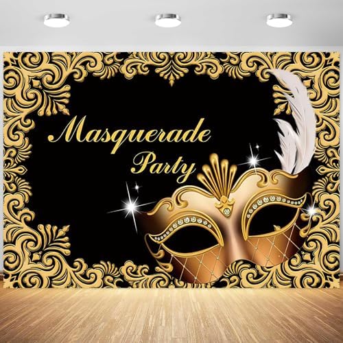 Amazon.com : 7x5ft Masquerade Party Backdrop Black and Gold Mask Mardi ...