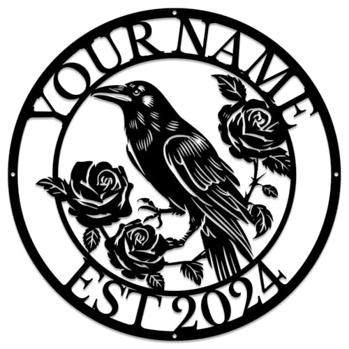 Amazon.com: Gothic Crow Art Metal Signs,Custom Crow skull Metal Name ...
