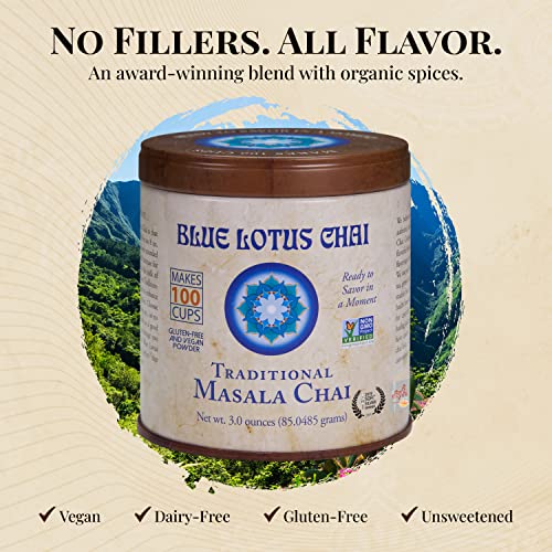 Blue Lotus Chai - Traditional Masala Chai - Makes 100 Cups - 3 Ounce ...