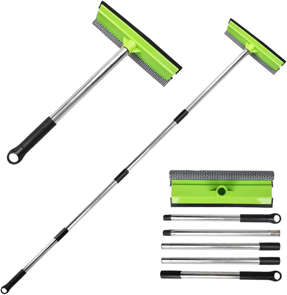 Amazon.com: Window Squeegee with Long Handle, 2 in 1 Squeegee with Cleaning Sponge and Rubber ...