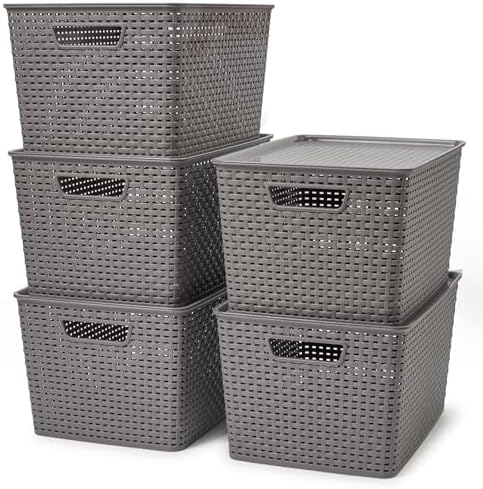 Amazon.com: OLLIC Plastic Bins Large Storage with Lids | Korean ...
