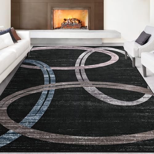 Amazon.com: Kimicole Large Modern 6x9 Area Rug, Black Abstract Big High ...